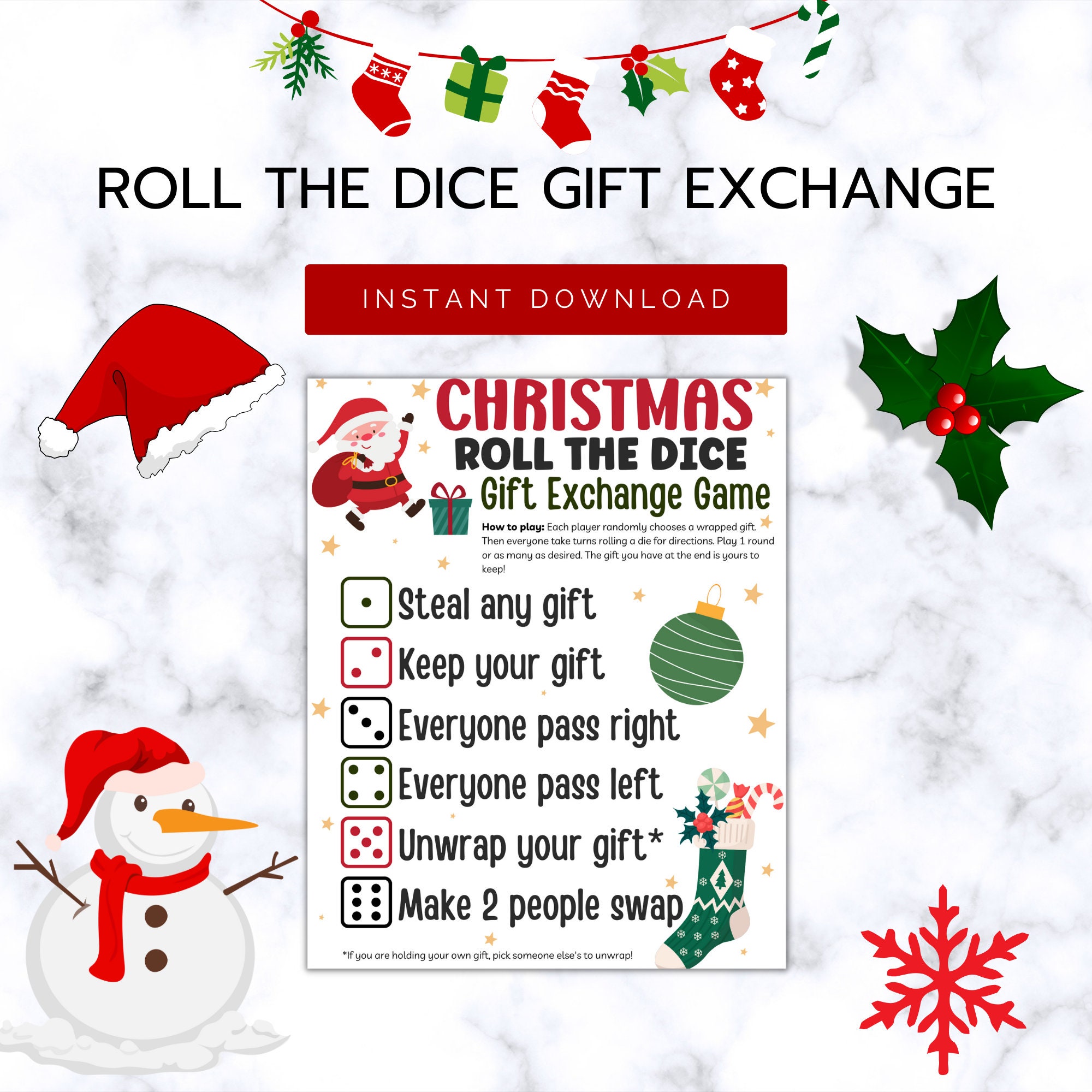 Christmas Roll the Dice Gift Exchange Game | White Elephant Gift ...