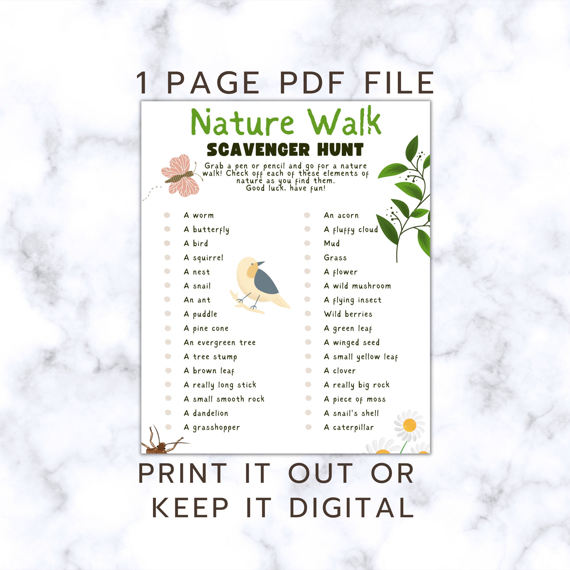 Nature Scavenger Hunt for Kids | Nature Walk Printable | Kid Outdoor ...