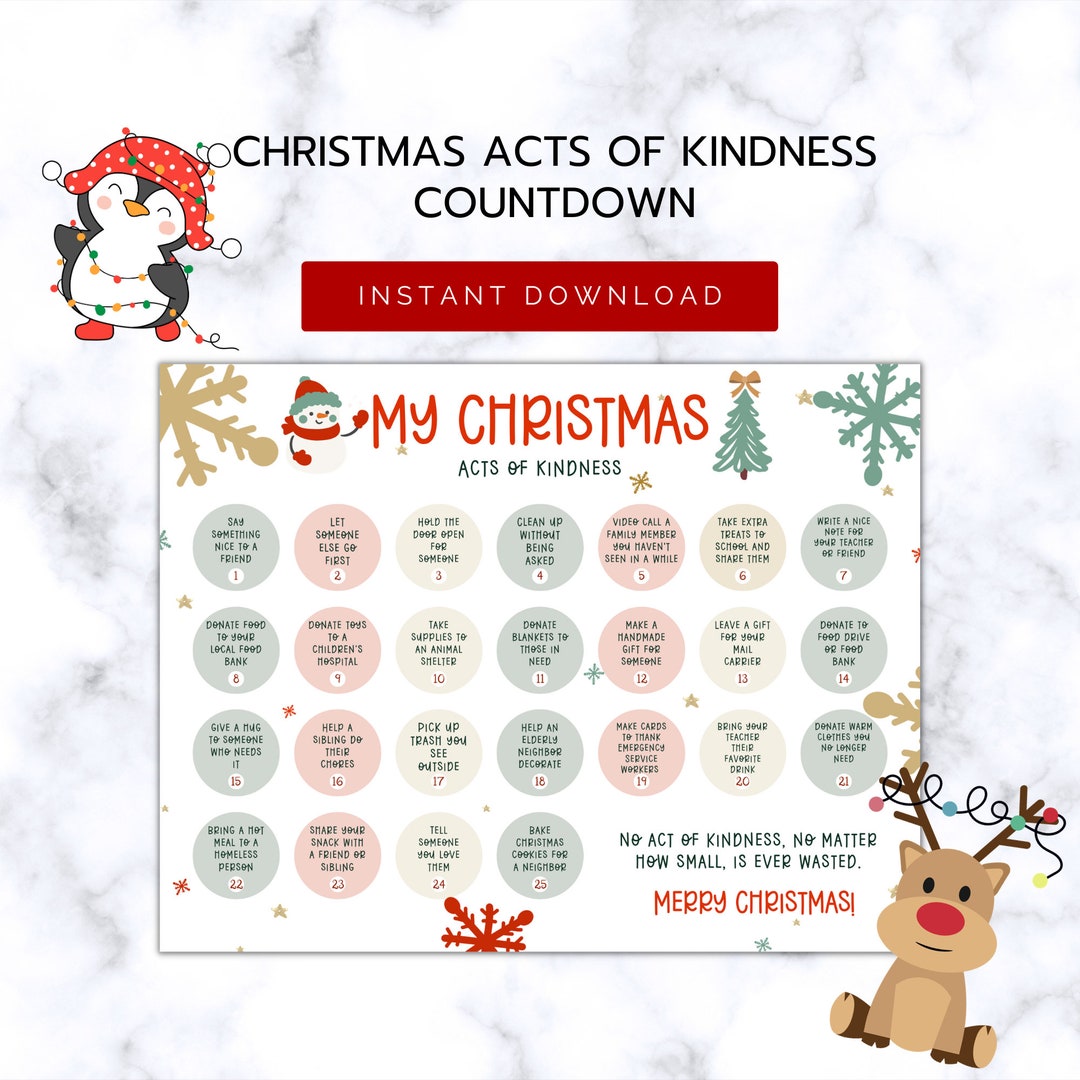 Christmas Acts of Kindness Calendar for Kids | Acts of Kindness ...