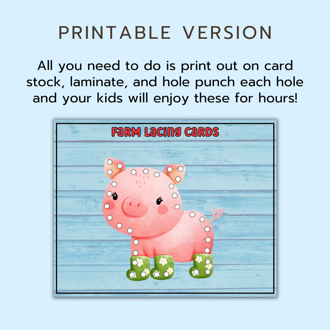 Farm Lacing Cards for Kids Toddler Lacing Cards Farm Themed Lacing ...