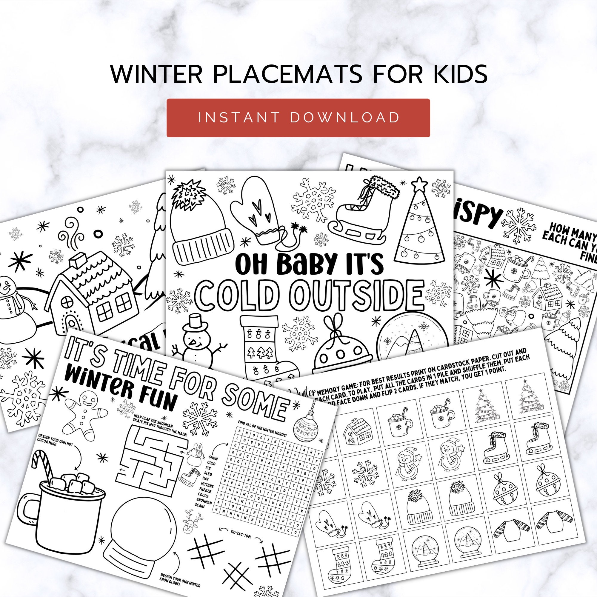 5 Winter Activity Placemats for Kids Digital Download - Etsy