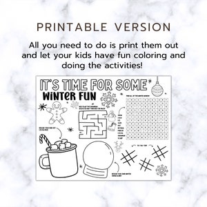 5 Winter Activity Placemats for Kids Digital Download Christmas ...