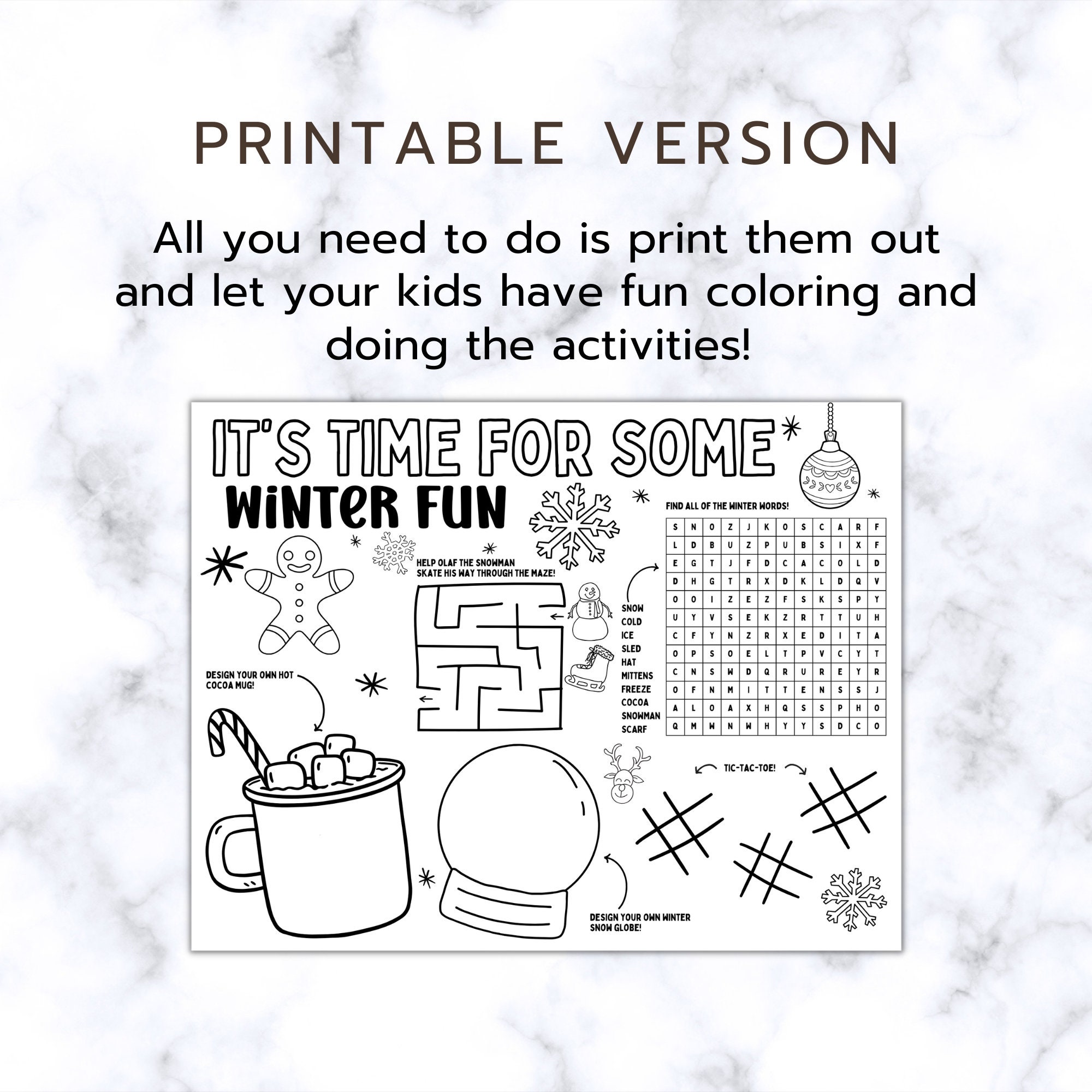 5 Winter Activity Placemats for Kids Digital Download Christmas ...