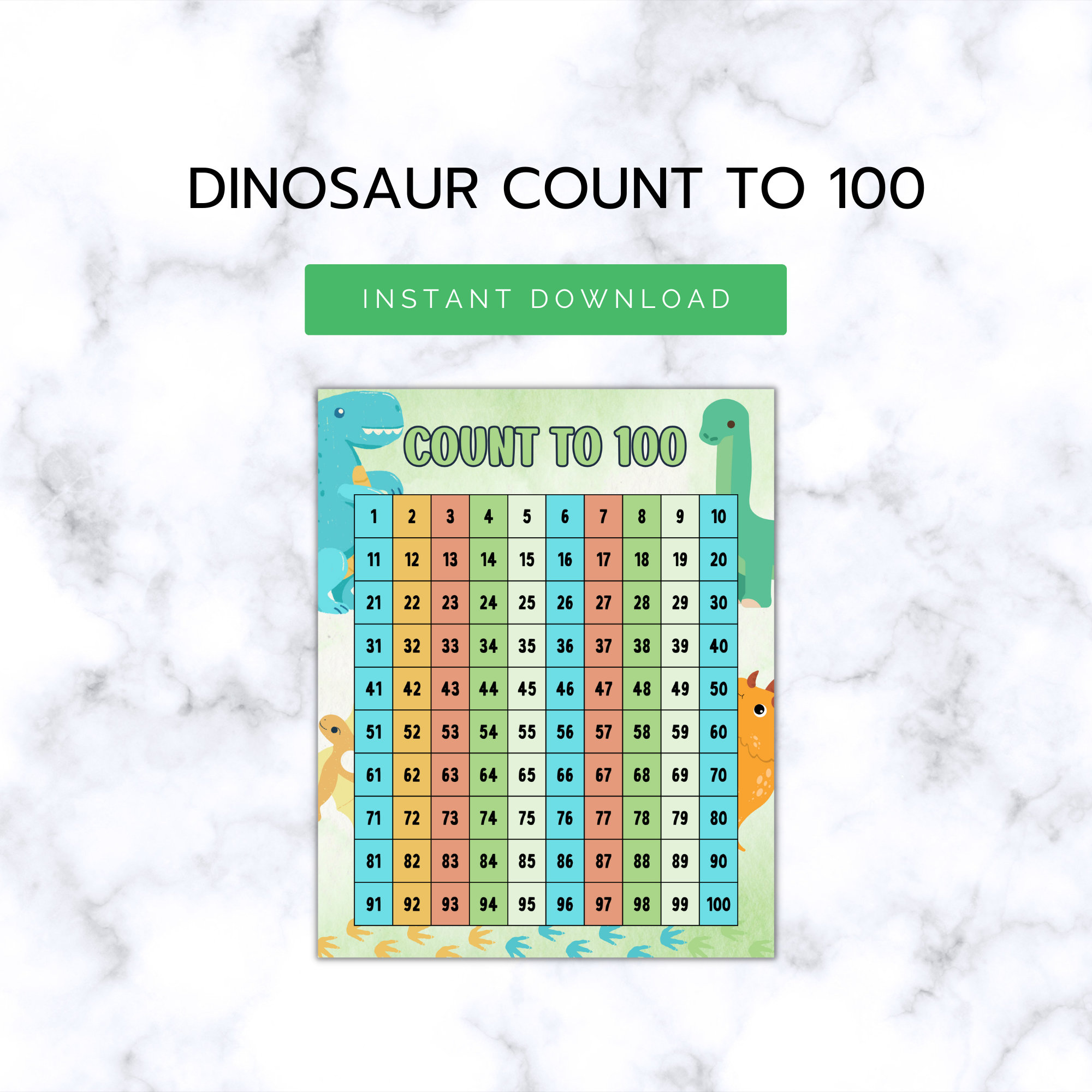 Dinosaur Count to 100 Math Printable for Kids | Digital Download | Math ...