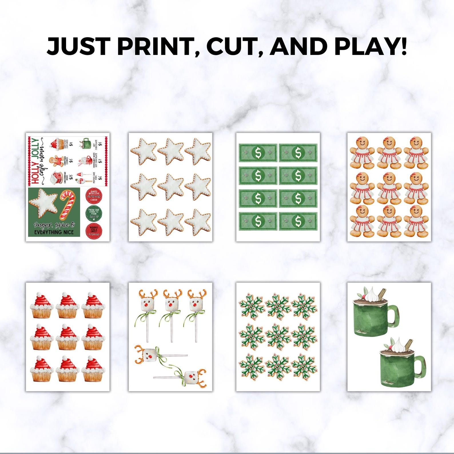 Printable Christmas Cafe Pretend Play Kit | Holly Jolly Cafe Dramatic ...