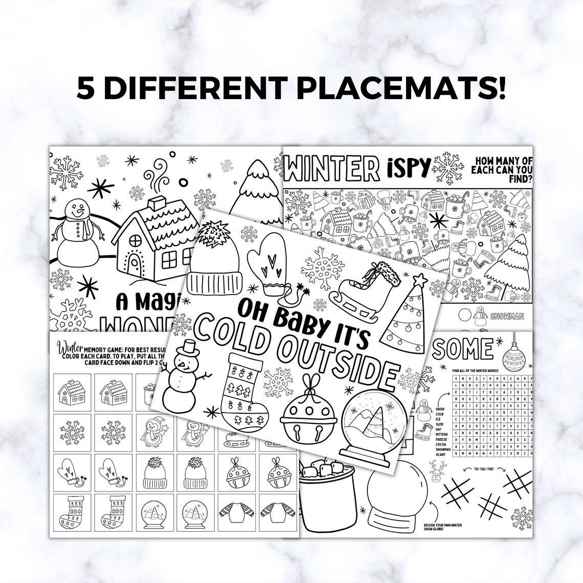 5 Winter Activity Placemats for Kids Digital Download Christmas ...