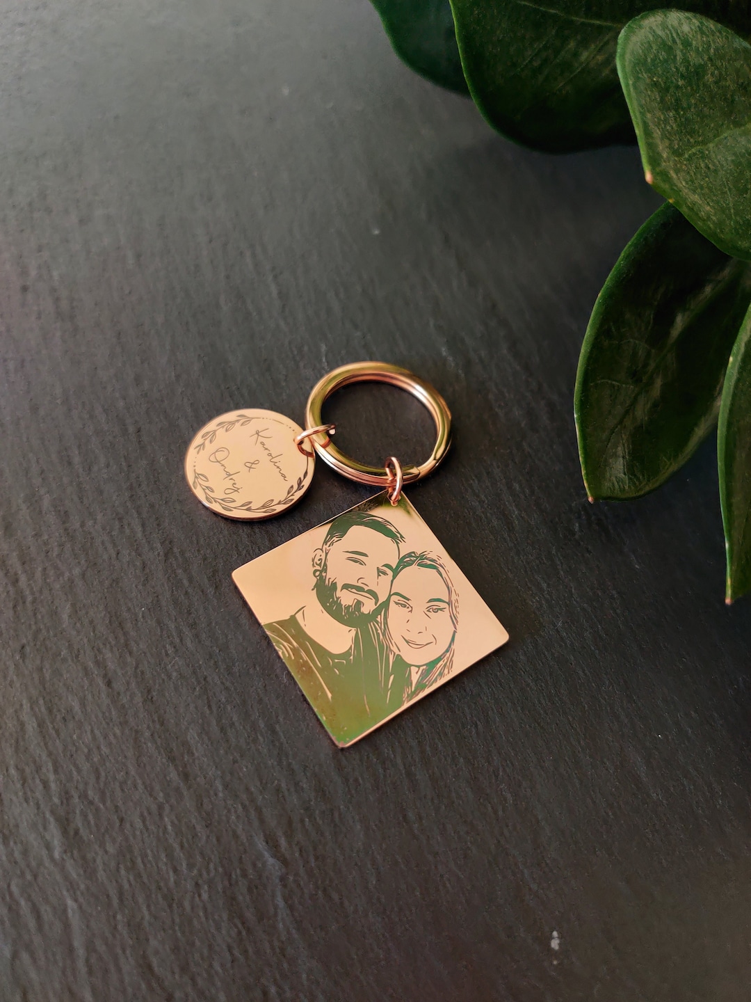 Picture Keychain in Rose Gold Custom Portrait With Names Personalized ...