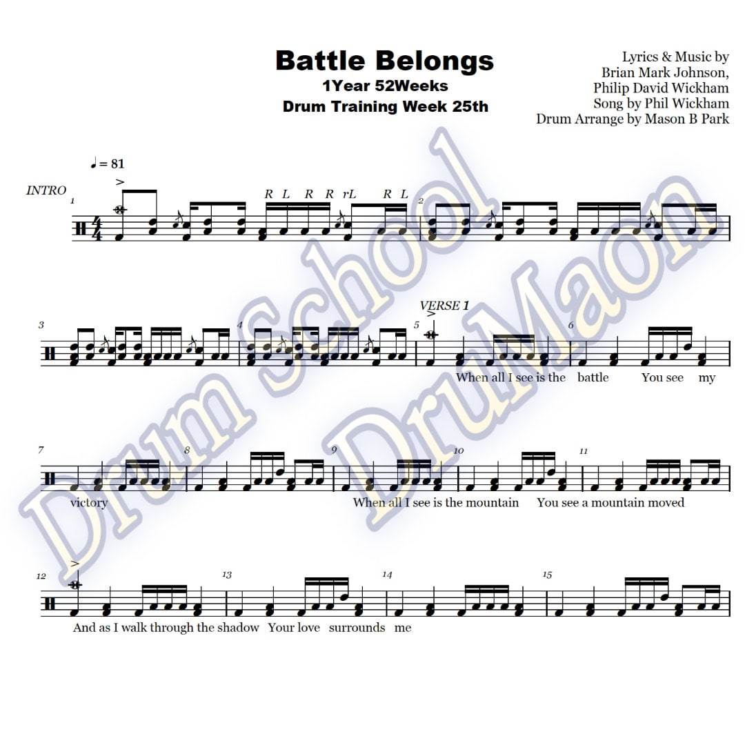 Battle Belongs-phil Wickham Drum Score Drum Tutorial - Etsy