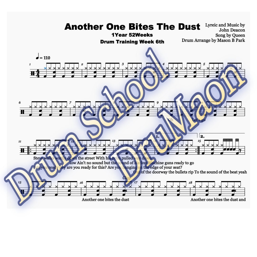 Another One Bites the Dust-queen | Drum Score | Drum Music Sheet for ...
