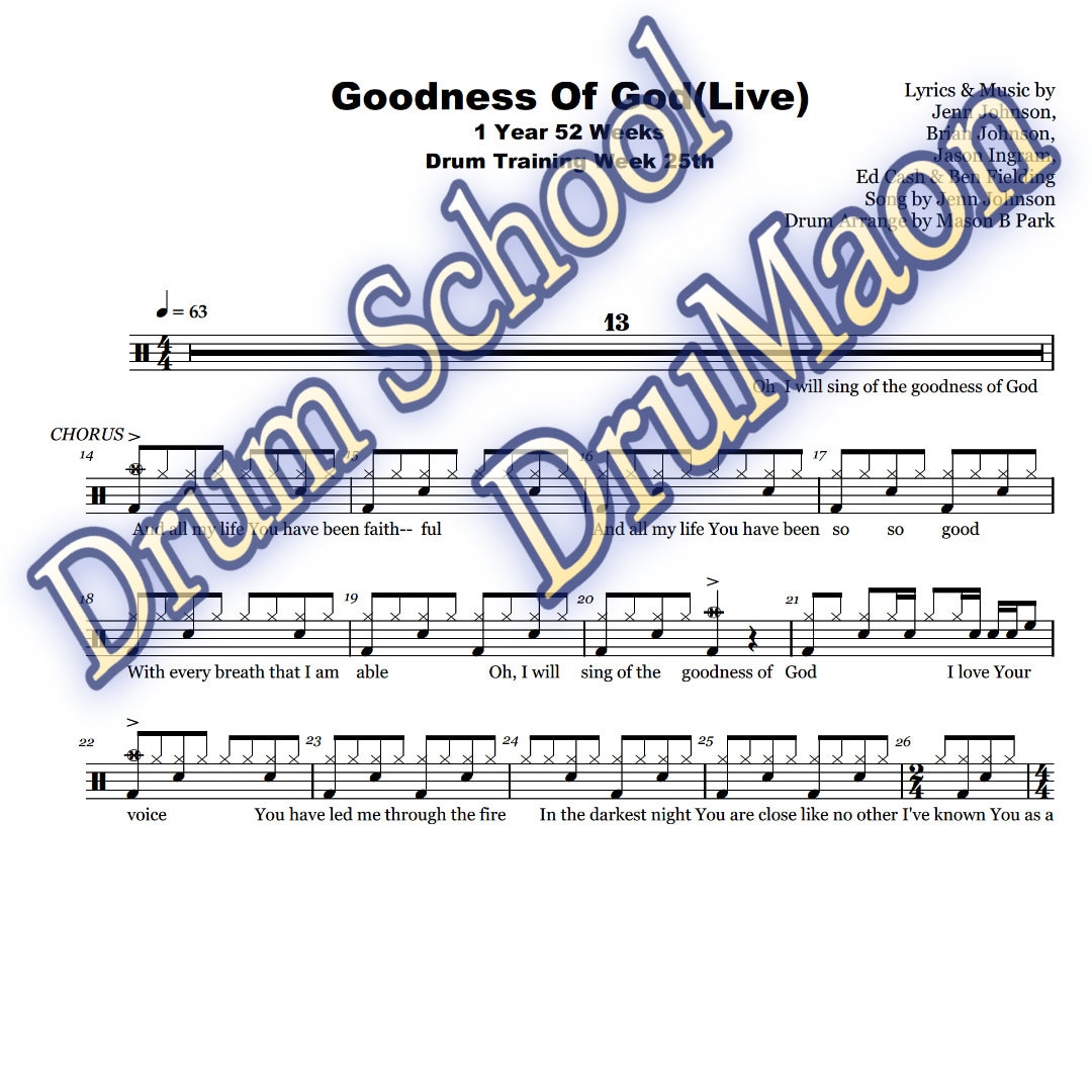 Goodness of God-jenn Johnson| Worship Drum Score | Drum Chart Music ...