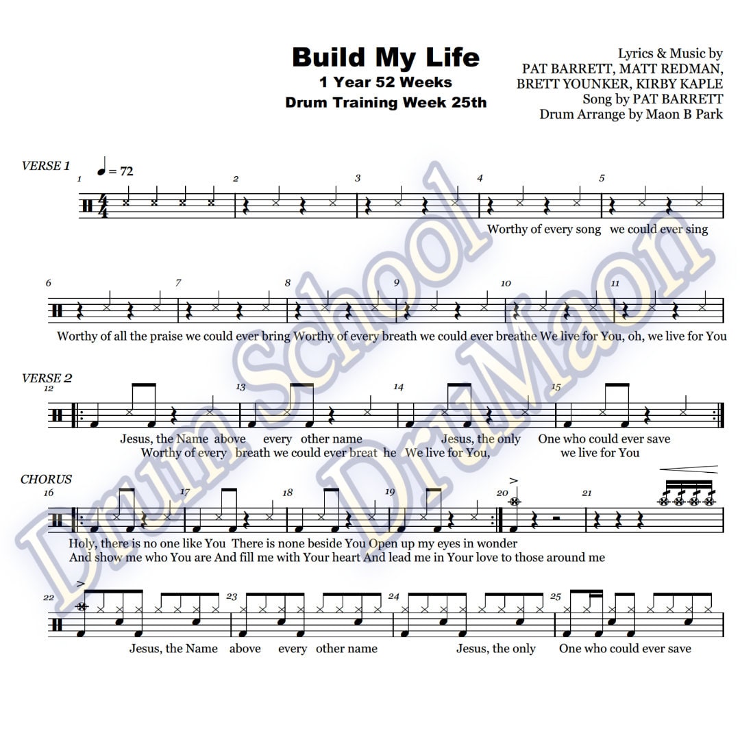 Build My Life-pat Barrett Drum Score Drum Tutorial - Etsy