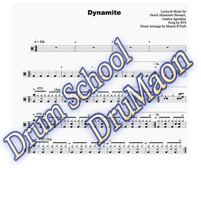 Dynamite-bts Drum Tutorial Drum Score Music Sheet Band Score - Etsy