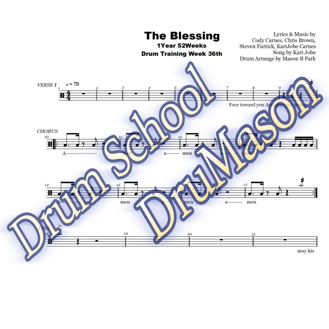 The Blessing Kari Jobe Drum Score Music Sheet For Band Etsy