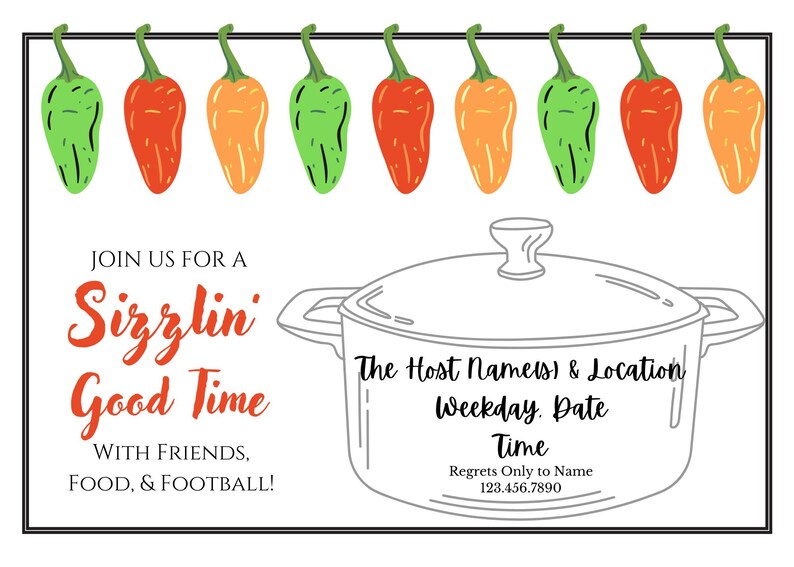 Party Invitation | Chili Party | INSTANT DOWNLOAD - Etsy