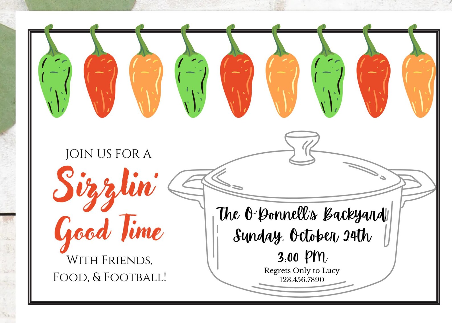 Party Invitation | Chili Party | INSTANT DOWNLOAD - Etsy