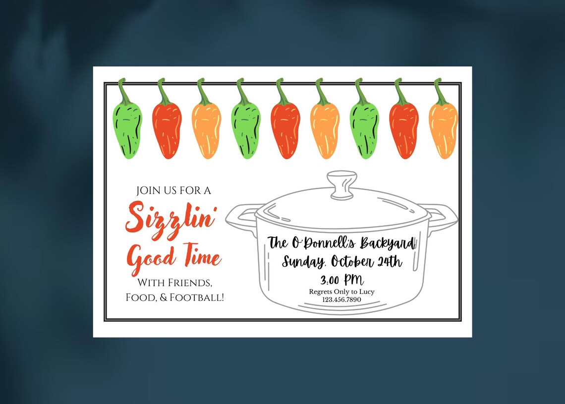 Party Invitation | Chili Party | INSTANT DOWNLOAD - Etsy