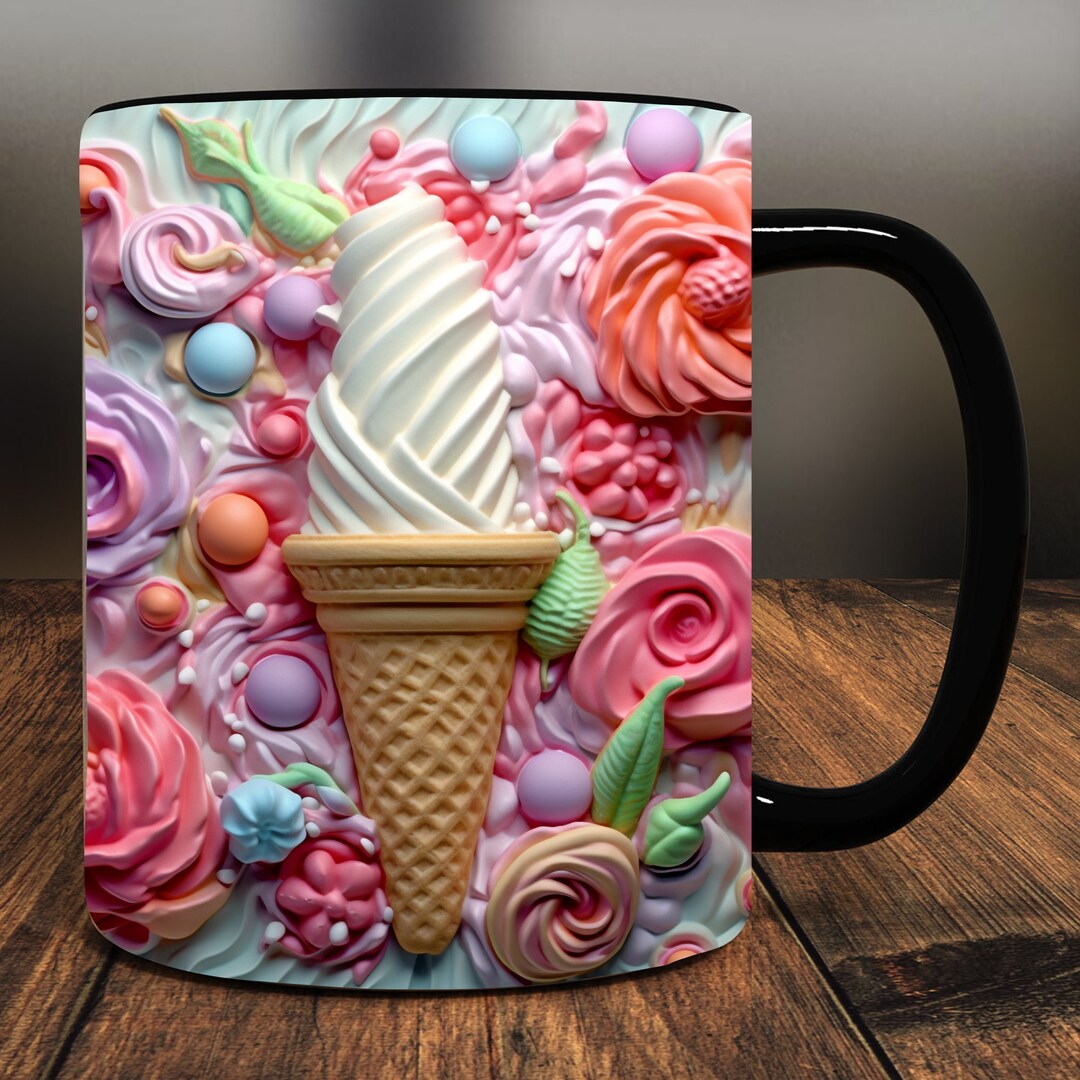 3D Ice Cream 11oz 12oz & 15oz Mug Template Full Mug Wrap - Etsy