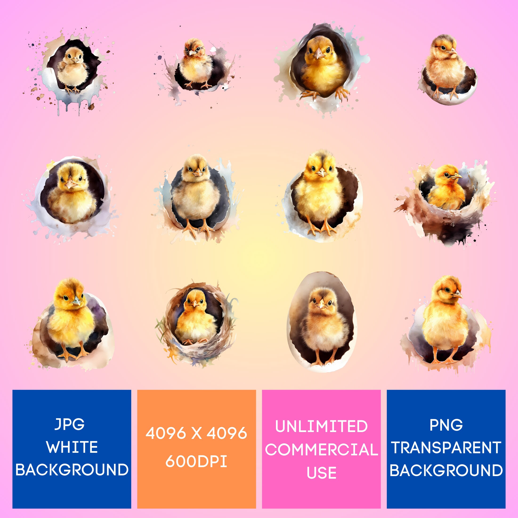 Yellow Chick Watercolor Clipart Transparent Background PNG Drawing ...