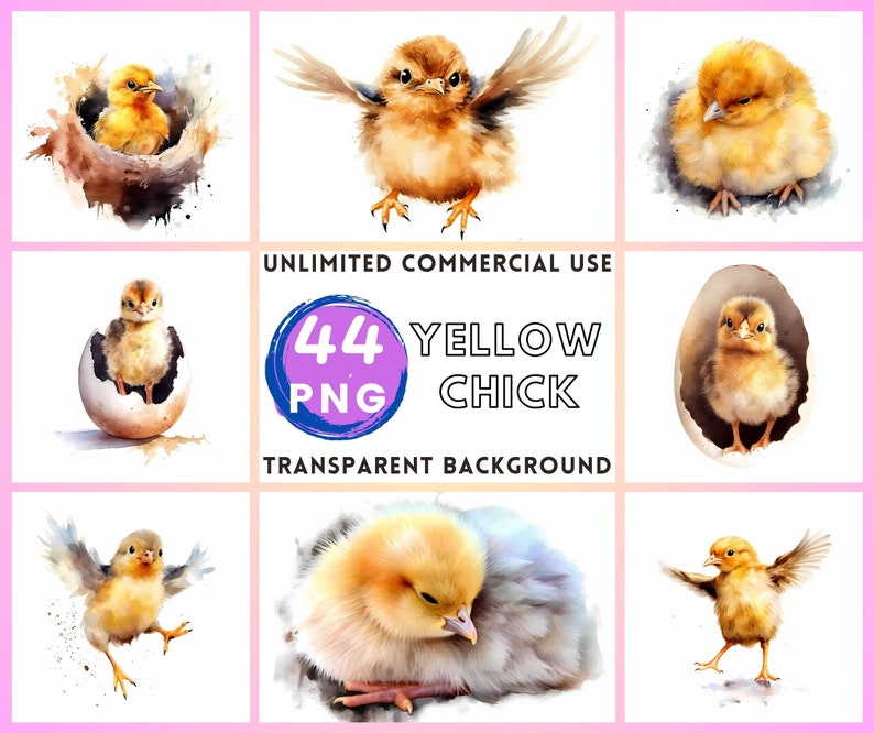 Yellow Chick Watercolor Clipart Transparent Background PNG Drawing ...