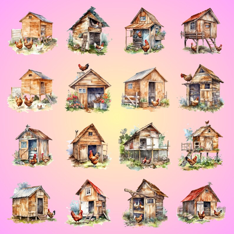Chicken Coop Watercolor Clipart Transparent Background PNG Drawing ...