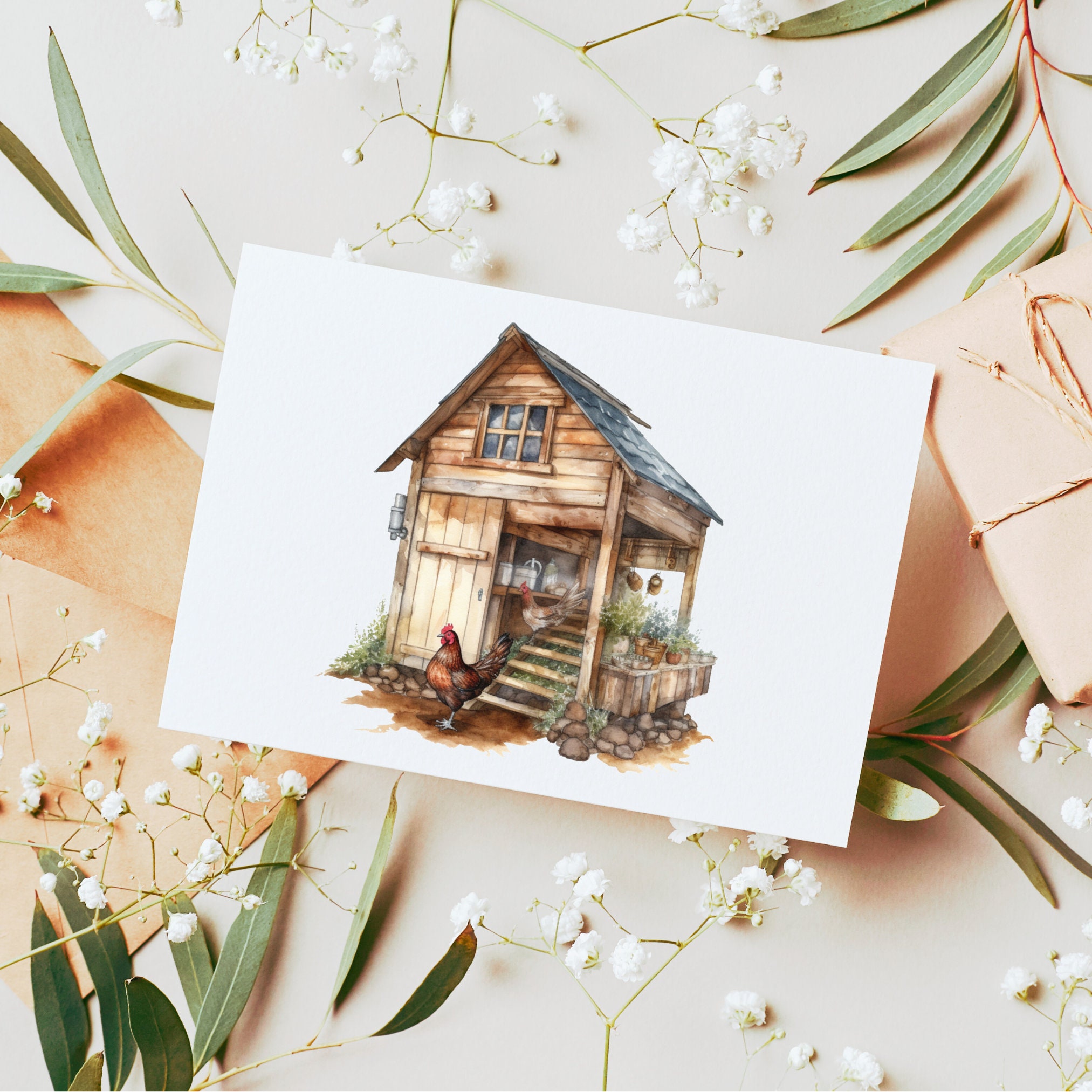 Chicken Coop Watercolor Clipart Transparent Background PNG Drawing ...