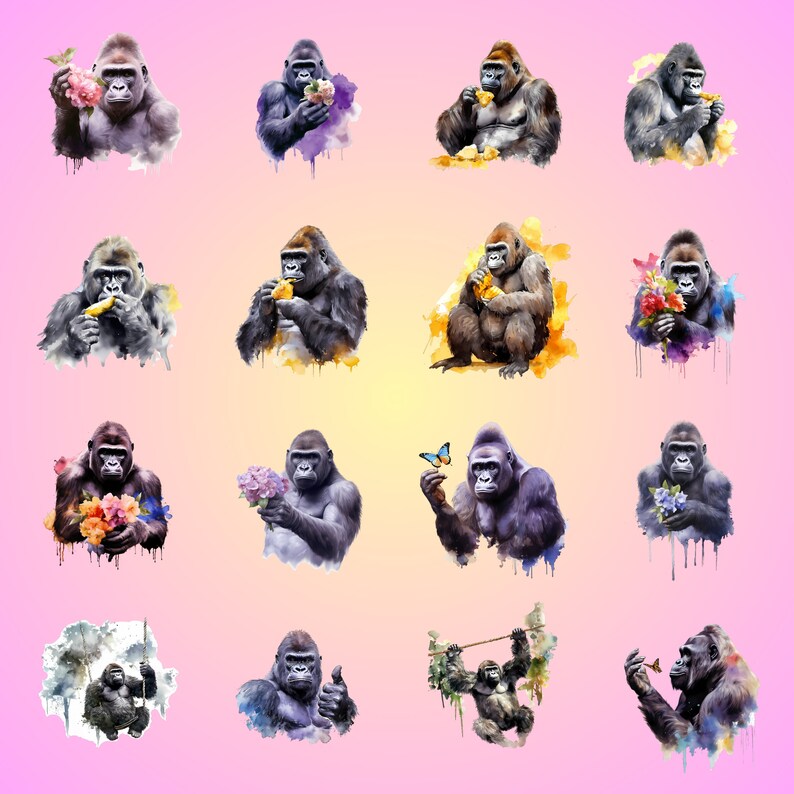 Gorilla Watercolor Clipart Transparent Background PNG Drawing Crafting ...