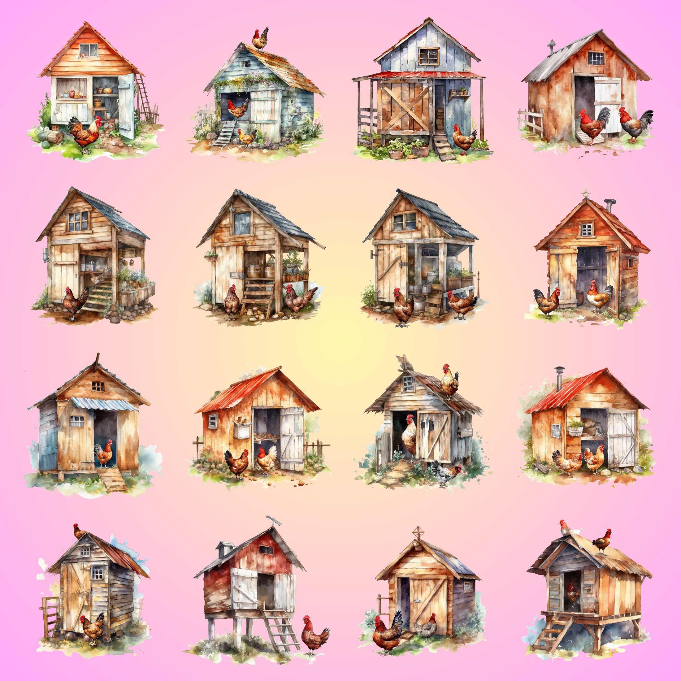 Chicken Coop Watercolor Clipart Transparent Background PNG Drawing ...