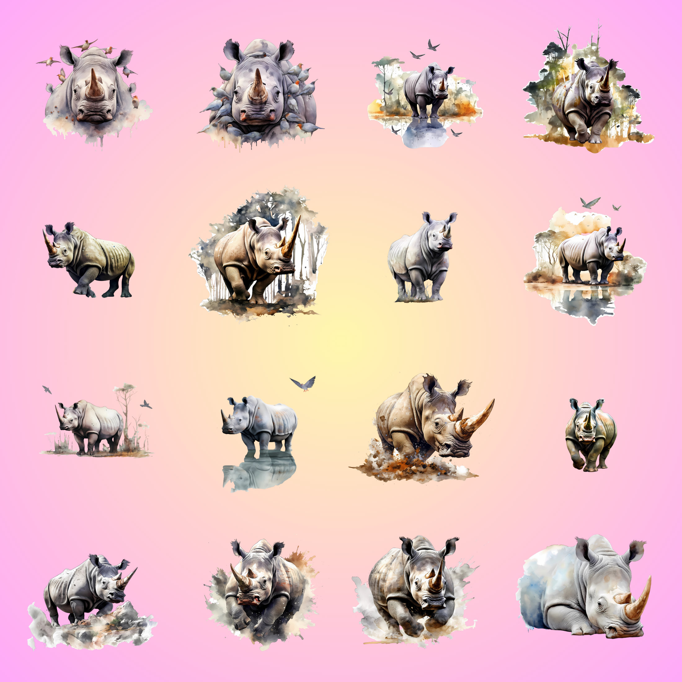 Rhino Watercolor Clipart Transparent Background PNG Drawing - Etsy