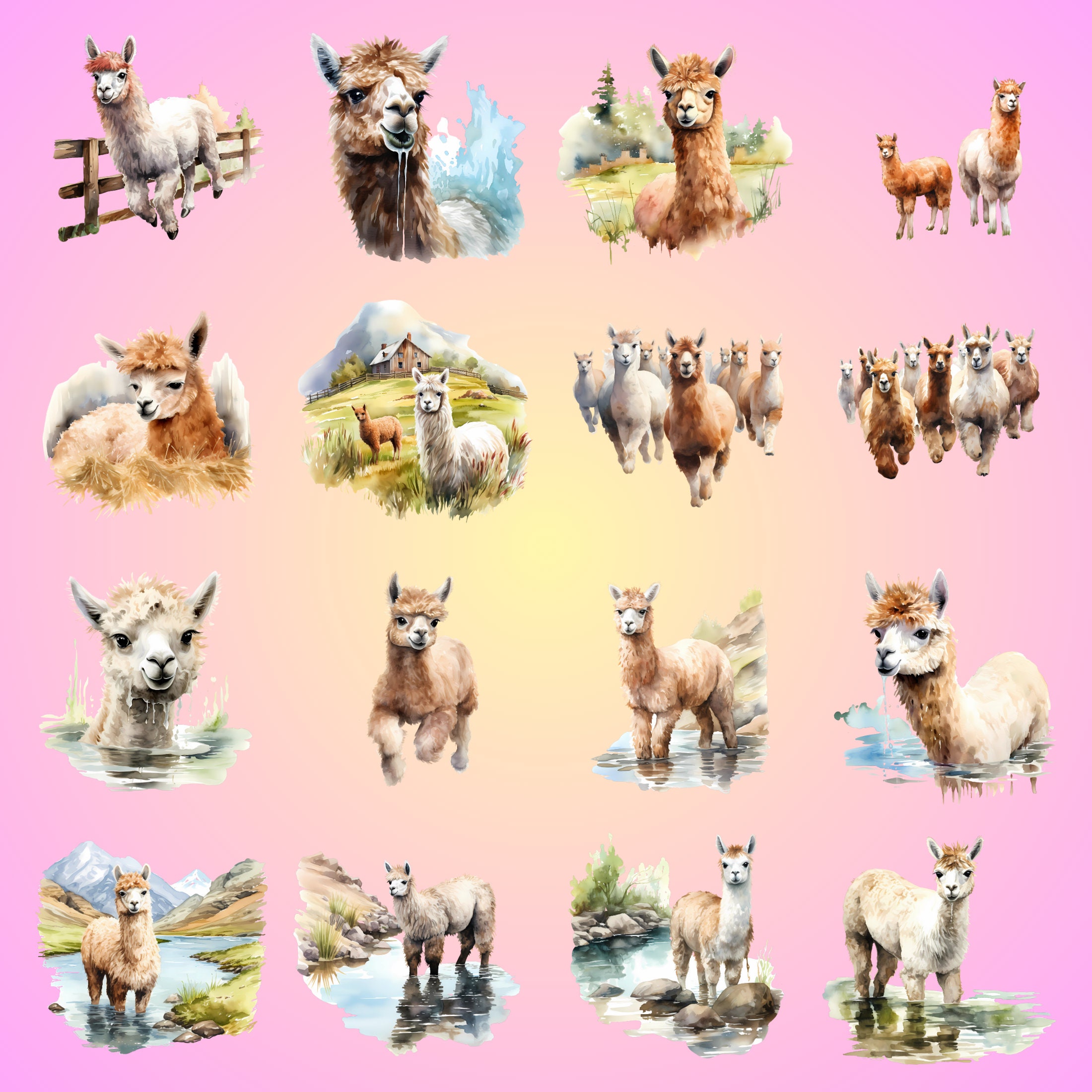 Alpaca Watercolor Clipart Transparent Background PNG Drawing Crafting ...