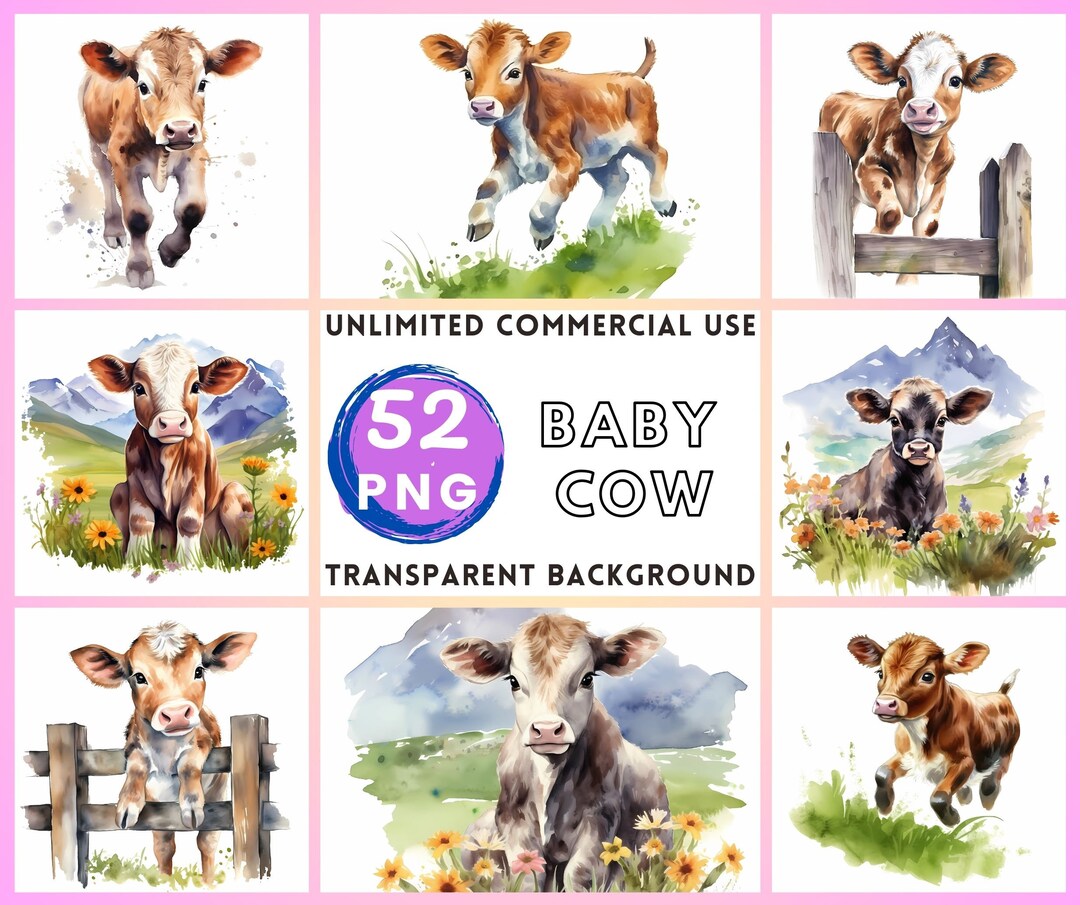 Baby Cow Watercolor Clipart Transparent Background PNG Drawing Crafting ...