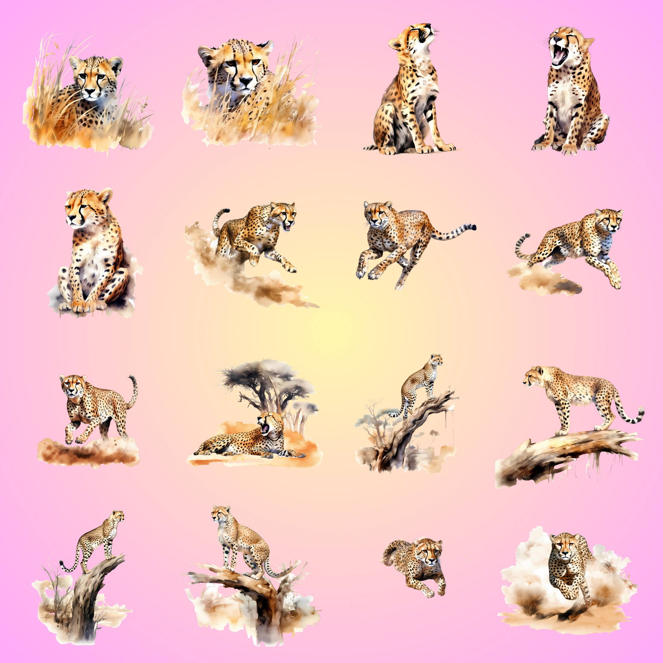 Cheetah Watercolor Clipart Transparent Background PNG Drawing Crafting ...