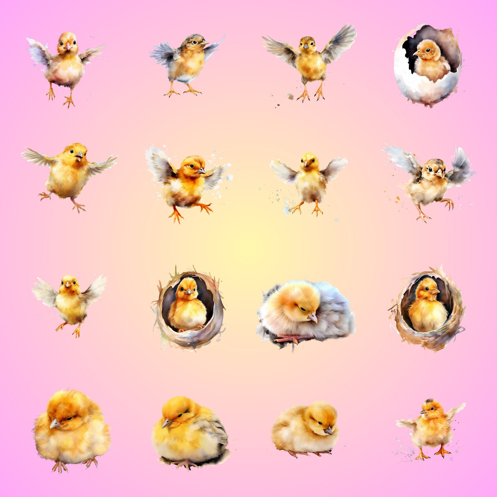 Yellow Chick Watercolor Clipart Transparent Background PNG Drawing ...