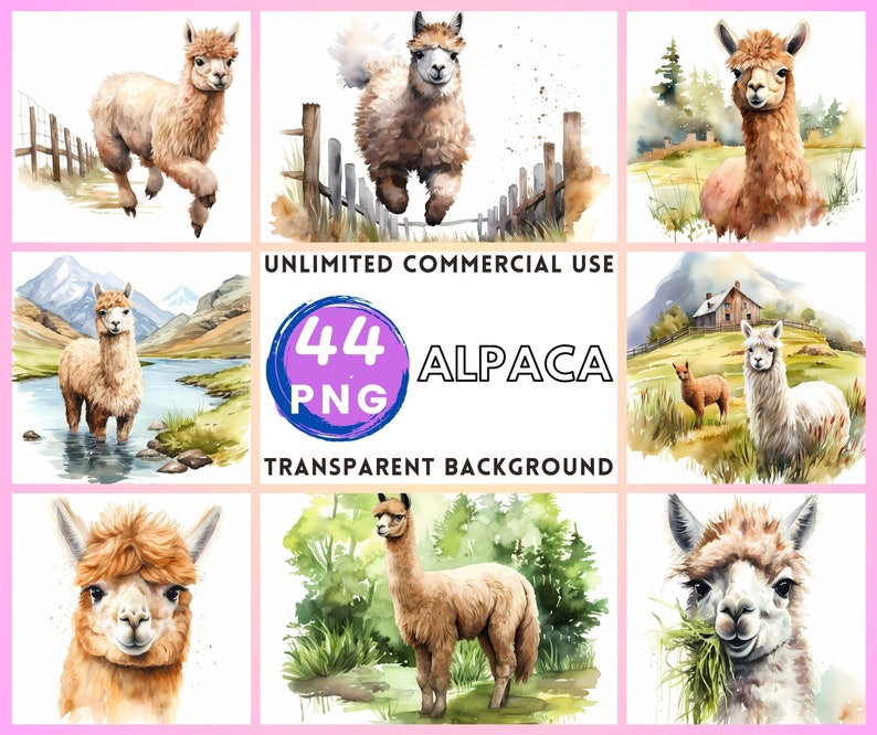 Alpaca Watercolor Clipart Transparent Background PNG Drawing Crafting ...