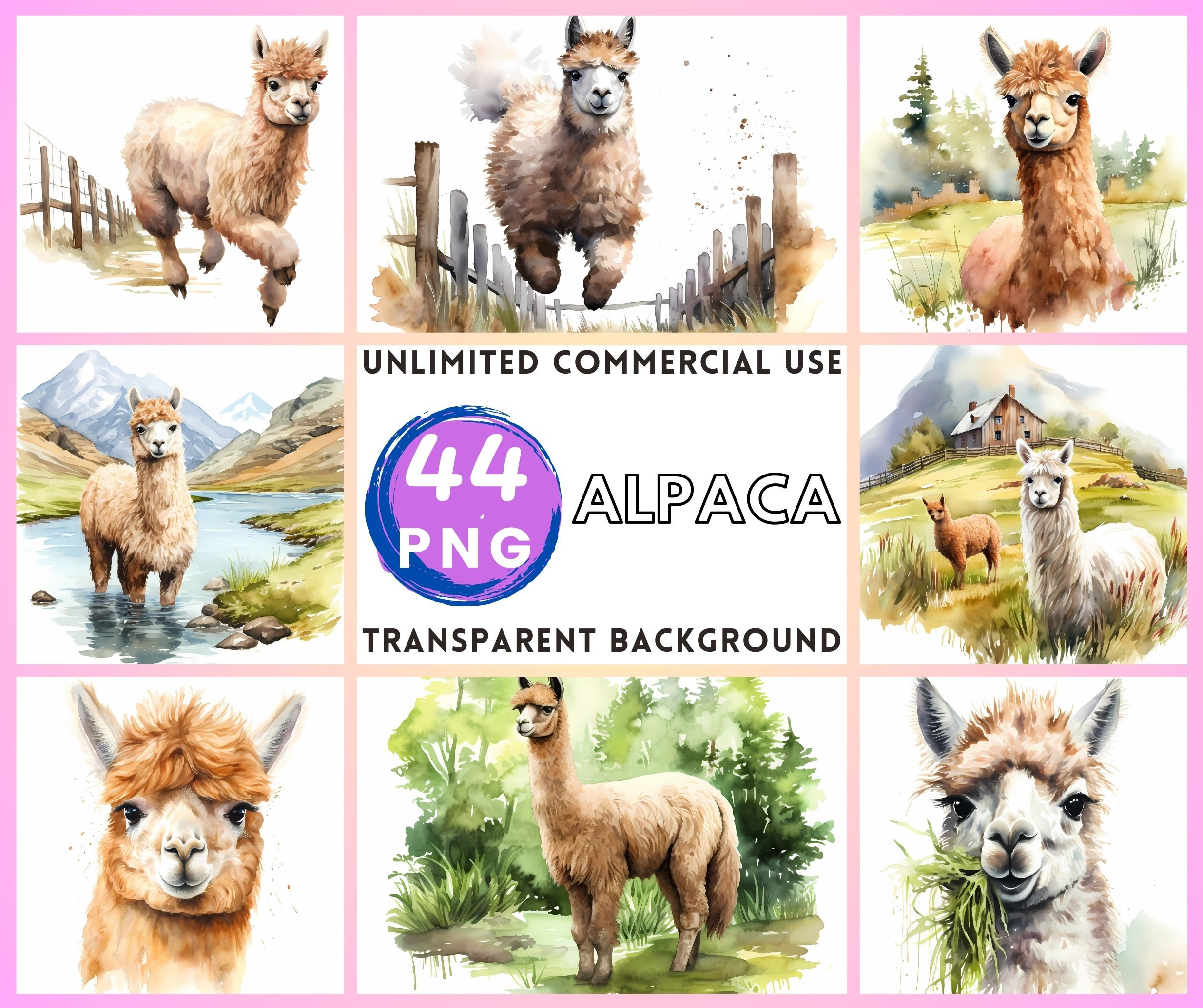 Alpaca Watercolor Clipart Transparent Background PNG Drawing Crafting ...