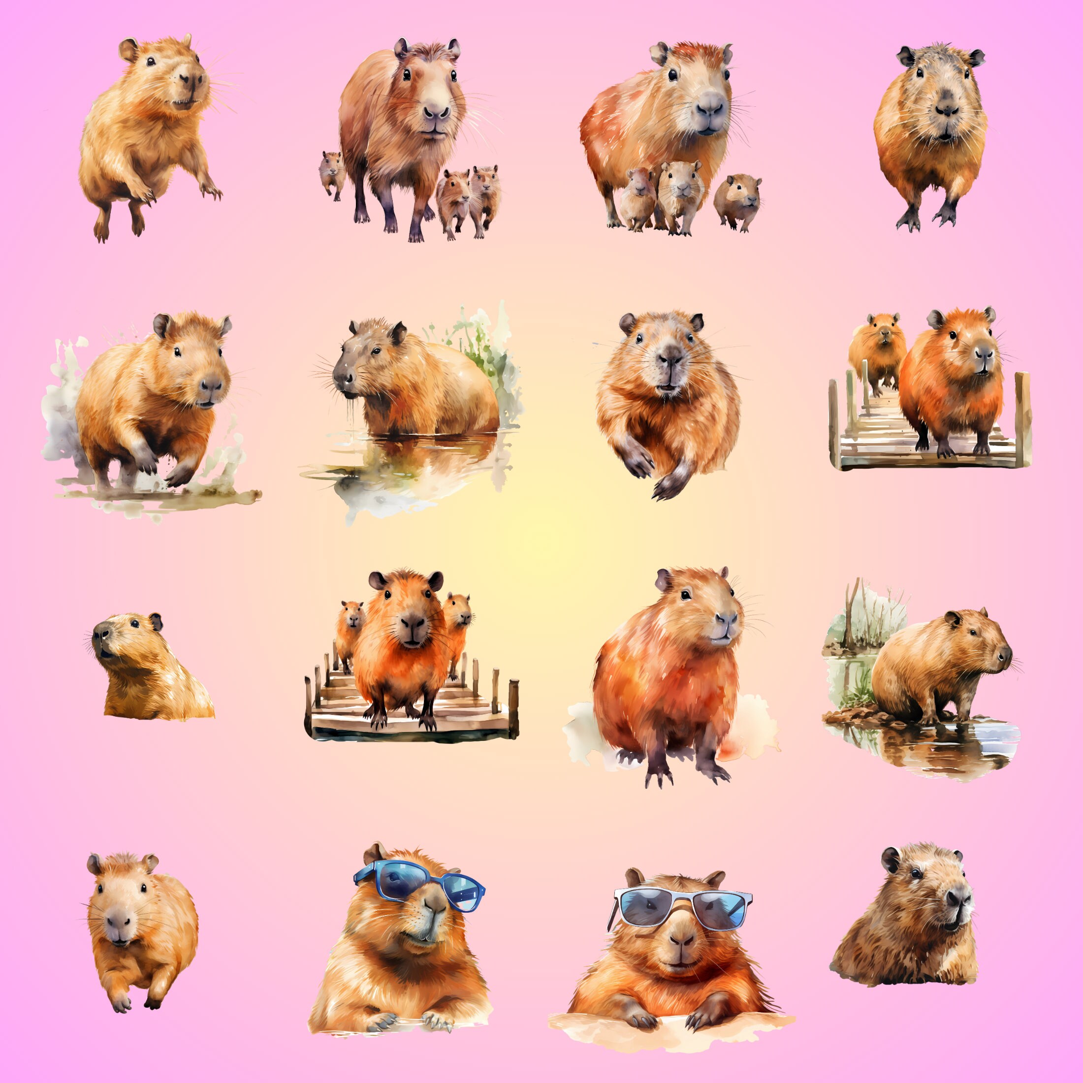 Capybara Watercolor Clipart Transparent Background PNG Drawing Crafting ...