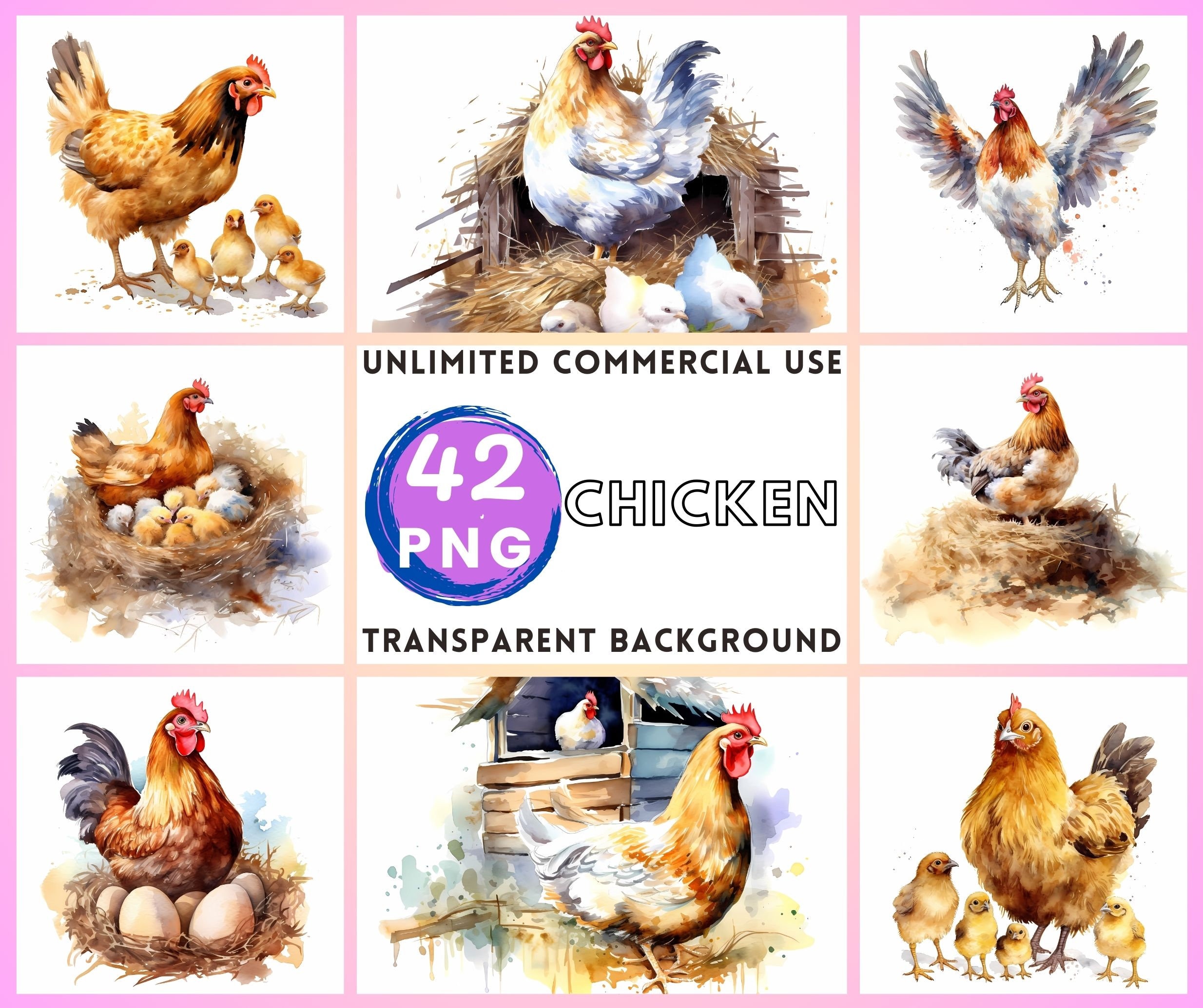 Chicken Watercolor Clipart Transparent Background PNG Drawing Crafting ...