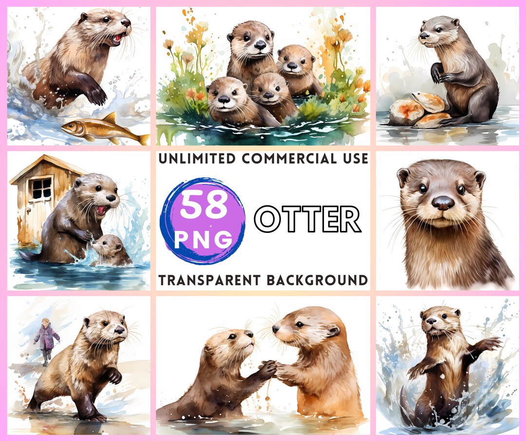 Otter Watercolor Clipart Transparent Background PNG Drawing Crafting ...