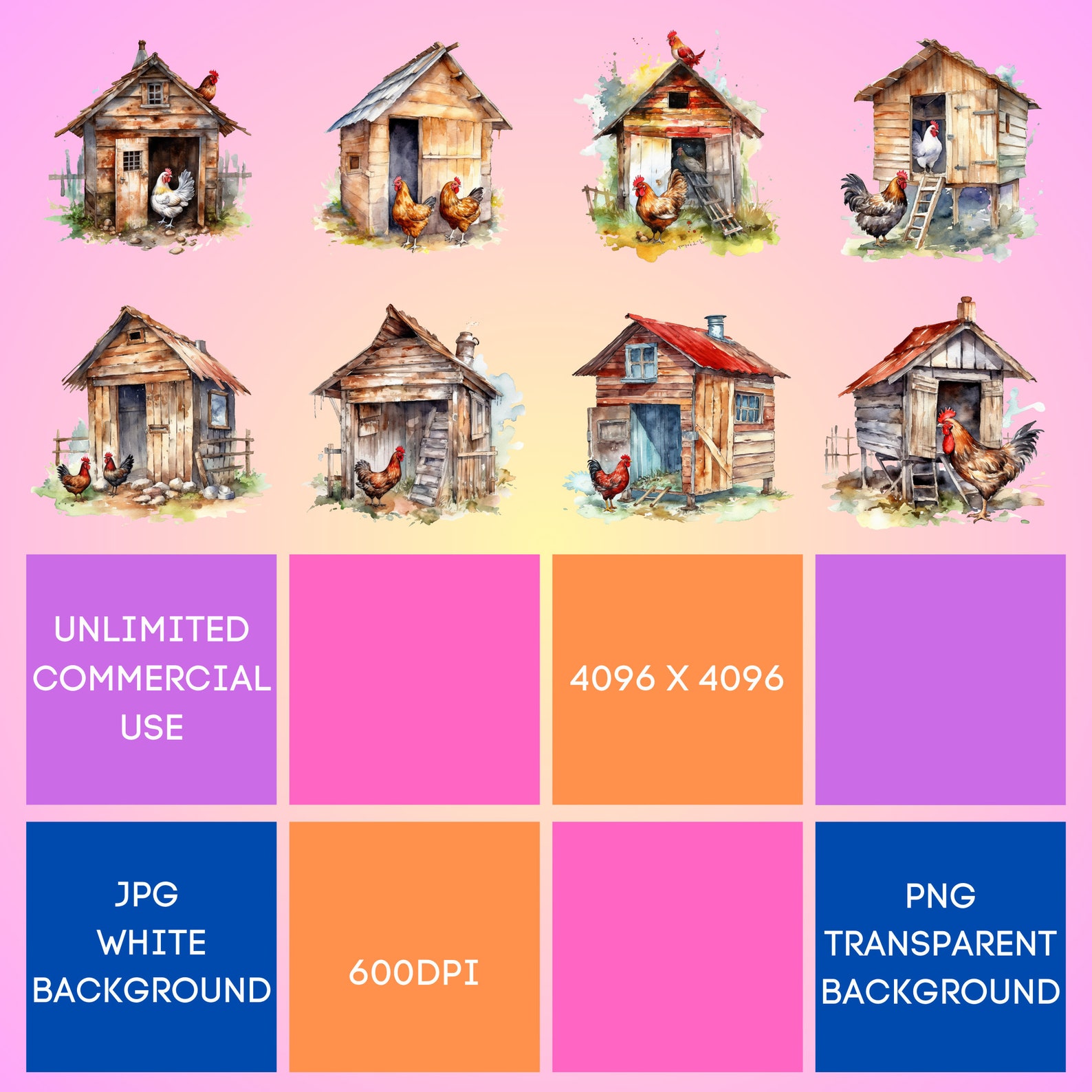 Chicken Coop Watercolor Clipart Transparent Background PNG Drawing ...