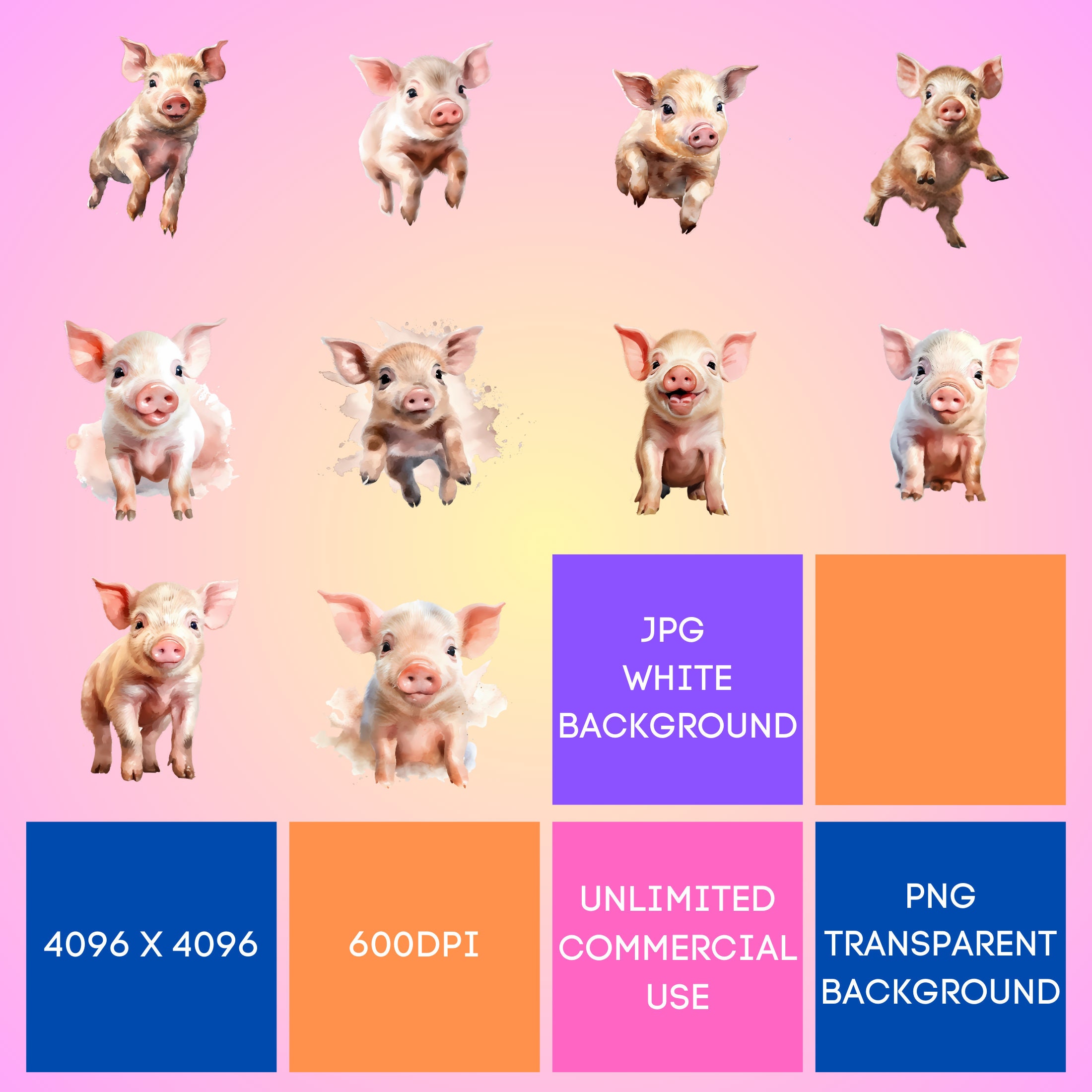 Baby Pig Watercolor Clipart Transparent Background PNG Drawing - Etsy