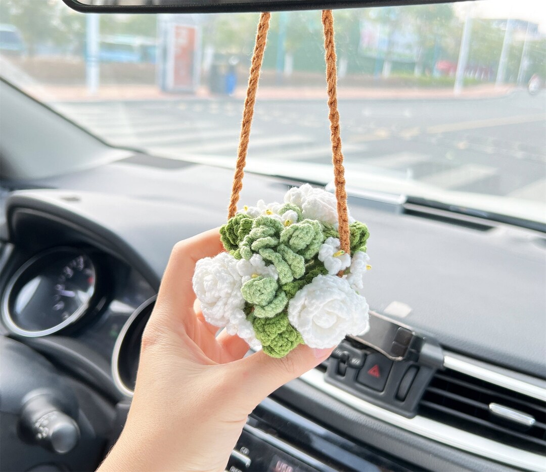 Car Plants Crochet White Flowers Car Hanging Flower Plant - Etsy