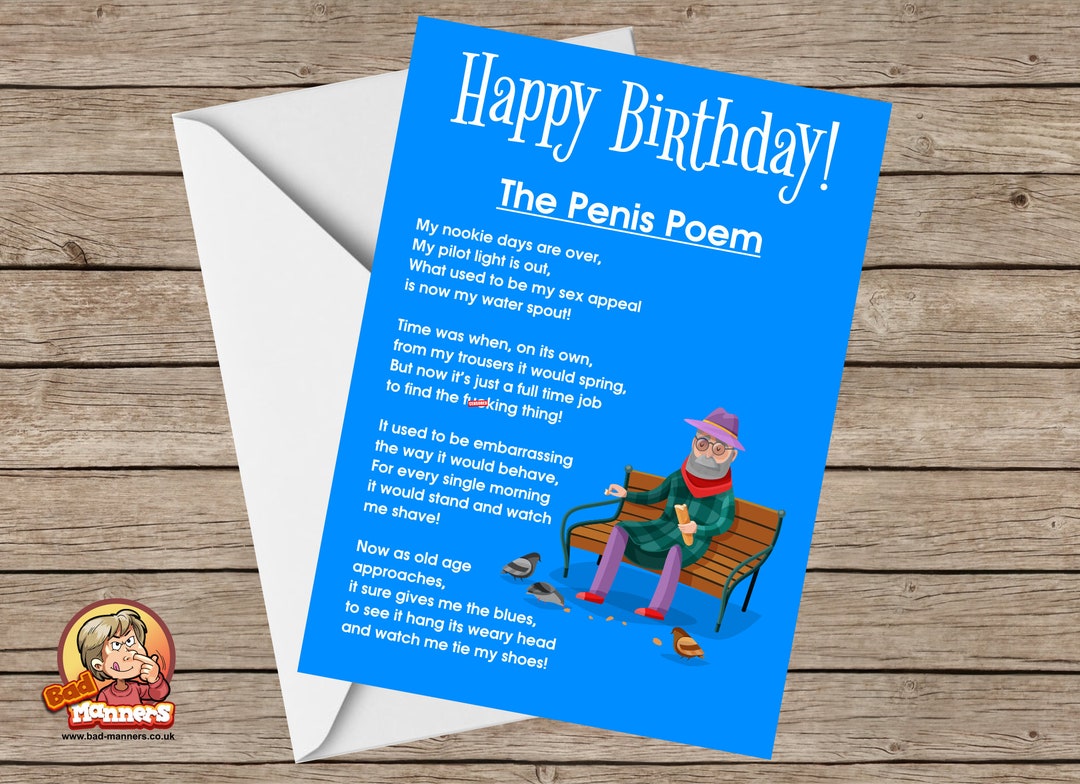 The Penis Poem Funny OAP Birthday Card Printed on Quality Cardstock ...