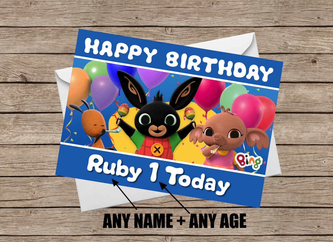 Personalised Bing Birthday Card Pink or Blue Available Printed on ...