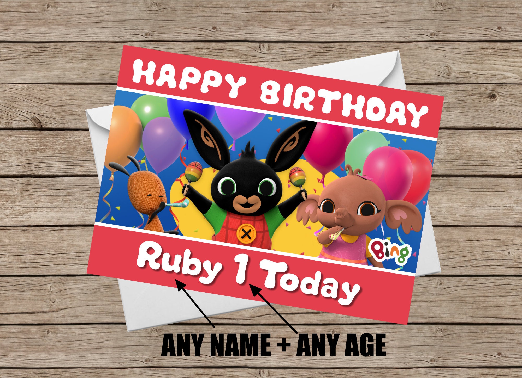 Personalised Bing Birthday Card Pink or Blue Available Printed on ...
