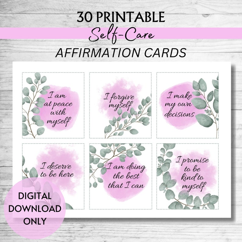 Self-care, Self-love, Affirmation Cards, Mental Health, Daily Well ...