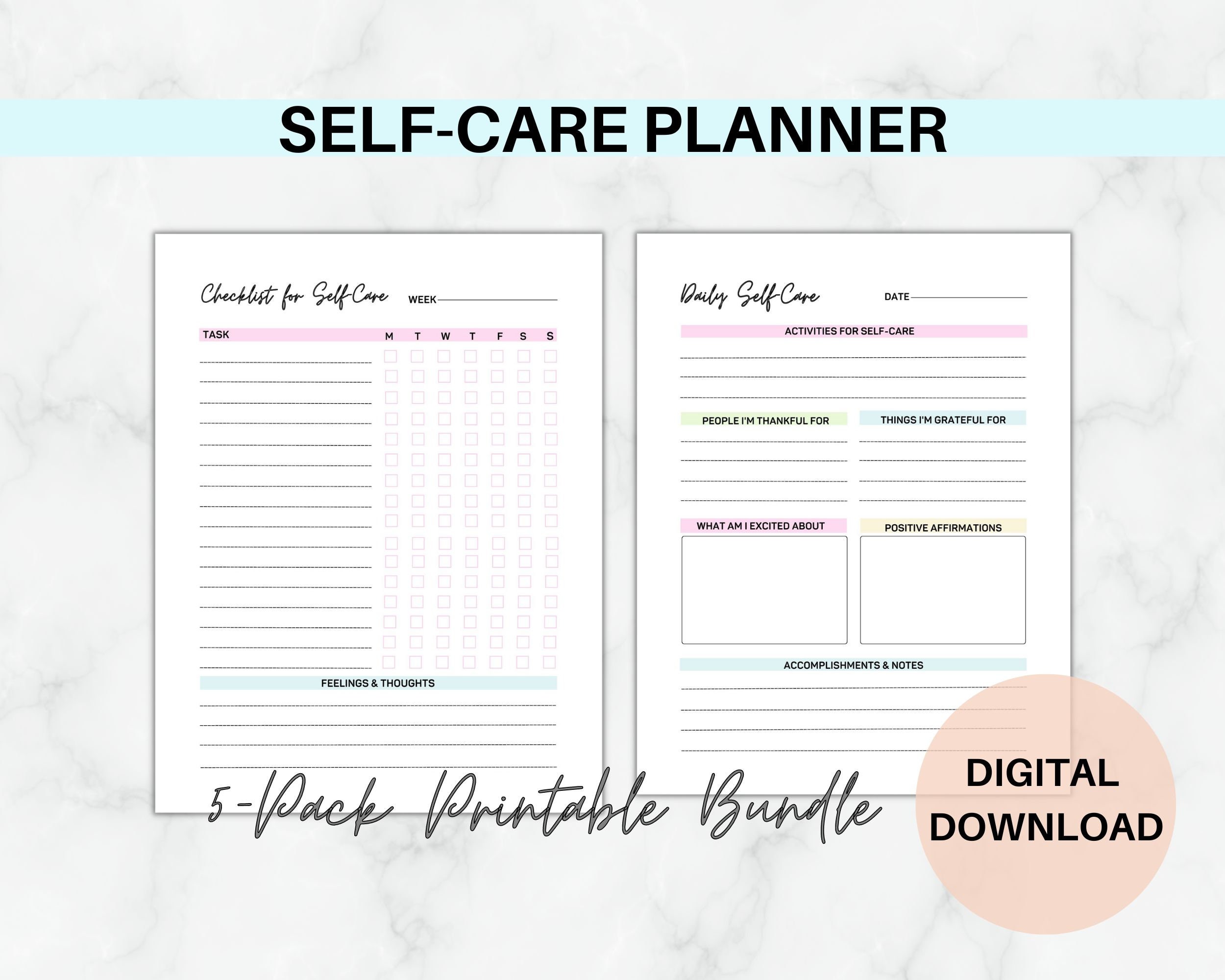 Self-care Planner Check List for Mental Health and Wellness. Daily Well ...