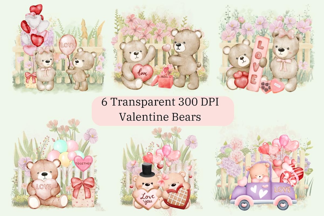 Valentine Bear Clip Art, Digital, Kids, Valentine's Day - Etsy