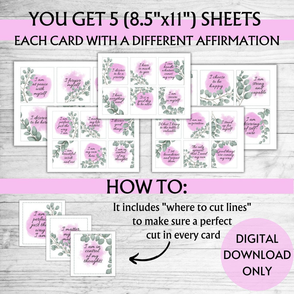 Self-care, Self-love, Affirmation Cards, Mental Health, Daily Well ...