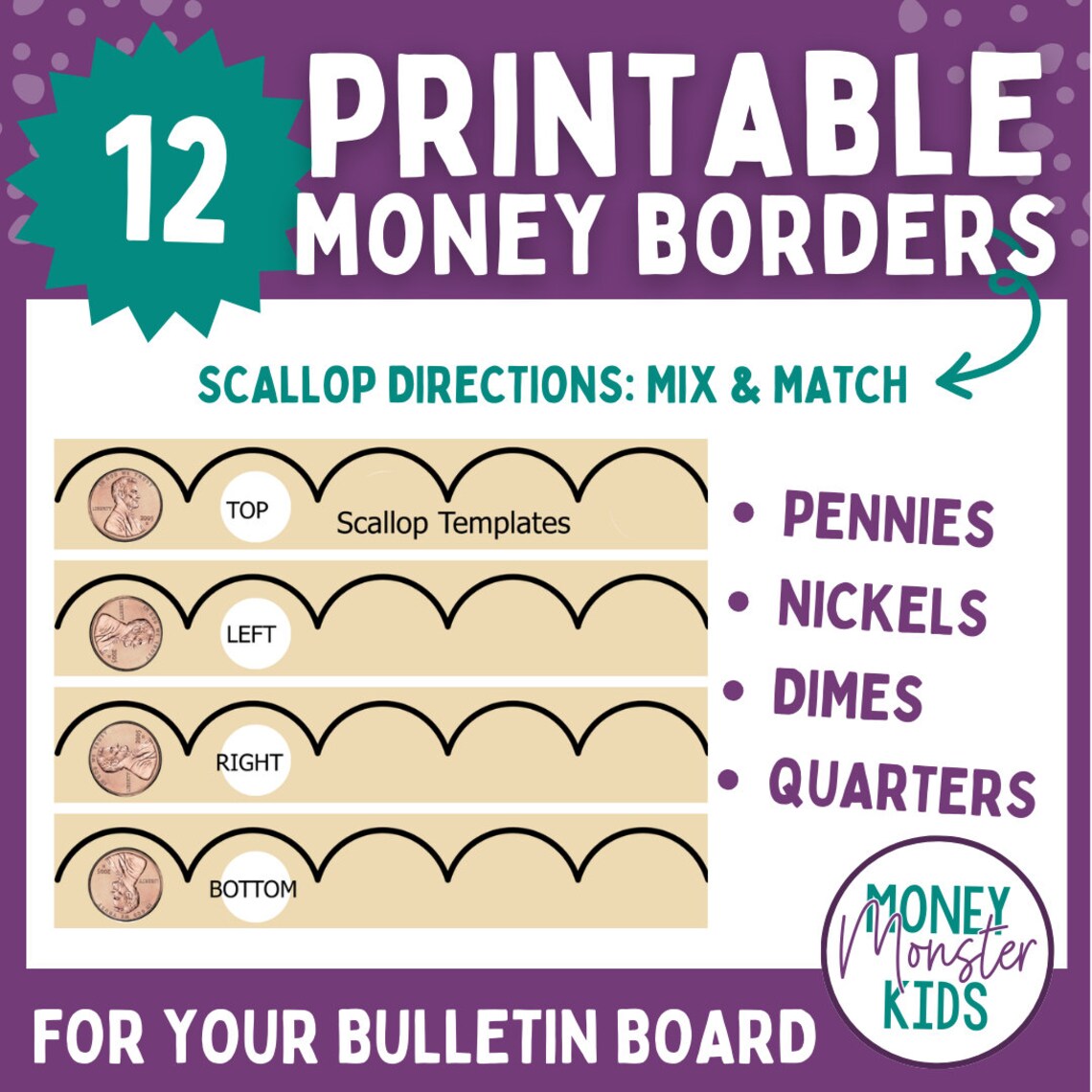 Printable Coin Money Bulletin Board Borders, 12 Mix-and-match Borders ...