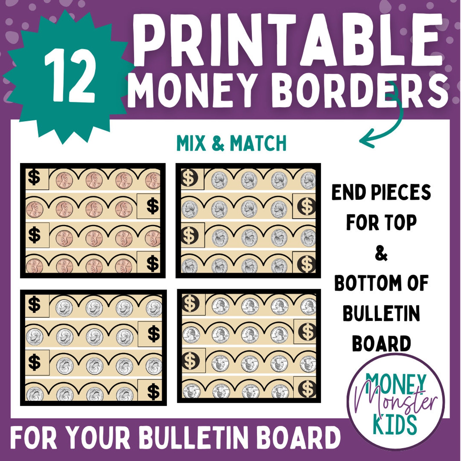 Printable Coin Money Bulletin Board Borders, 12 Mix-and-match Borders ...