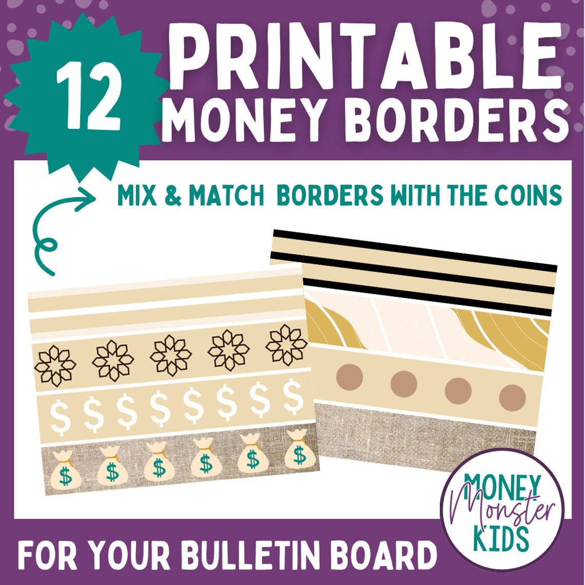 Printable Coin Money Bulletin Board Borders, 12 Mix-and-match Borders ...